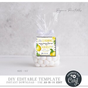Lemon Teacher Appreciation Gift Tag: Editable Thank You (digital ...