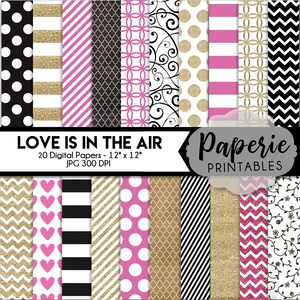 Pink & Gold Glitter Digital Paper: Scrapbook Patterns (12x12, Digital ...