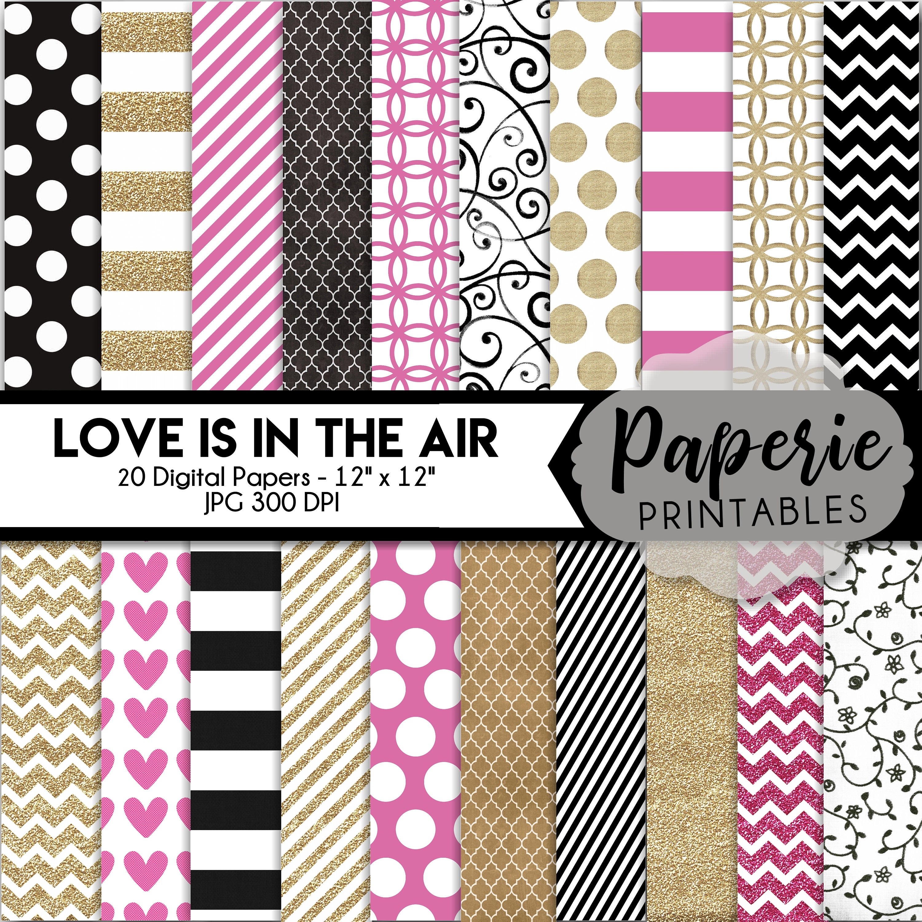Pink & Gold Glitter Digital Paper: Scrapbook Patterns (12x12, Digital ...