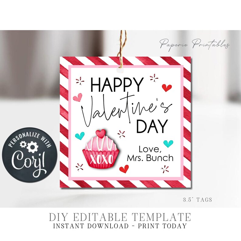 Editable Valentine's Day Gift Tag Happy Valentine's - Etsy