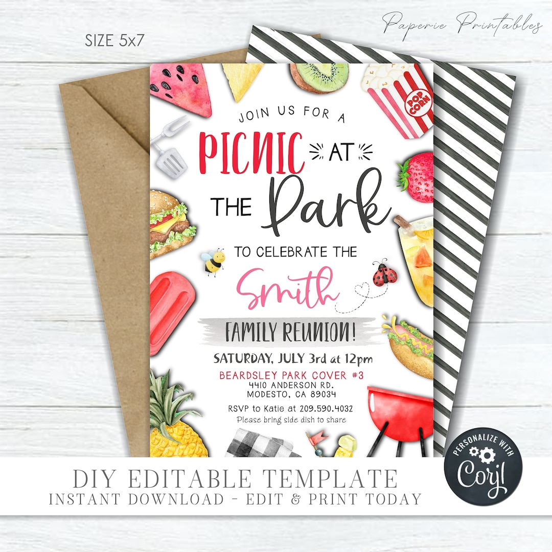 Editable Picnic Family Reunion Invitation (digital DIY) #COP06 - Etsy