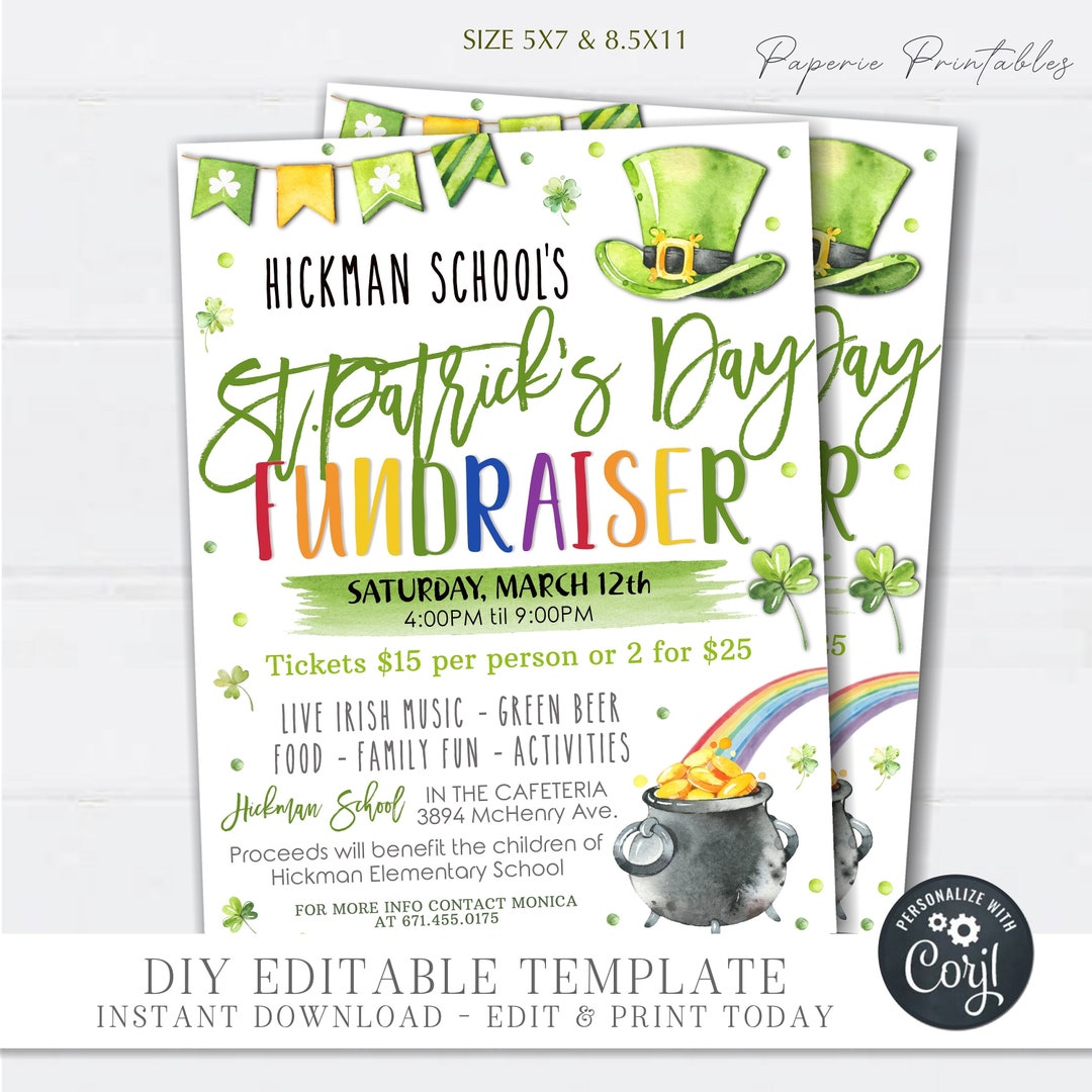 EDITABLE St. Patrick's Day FUNDRAISER Flyer, St. Patrick's Day Flyer ...