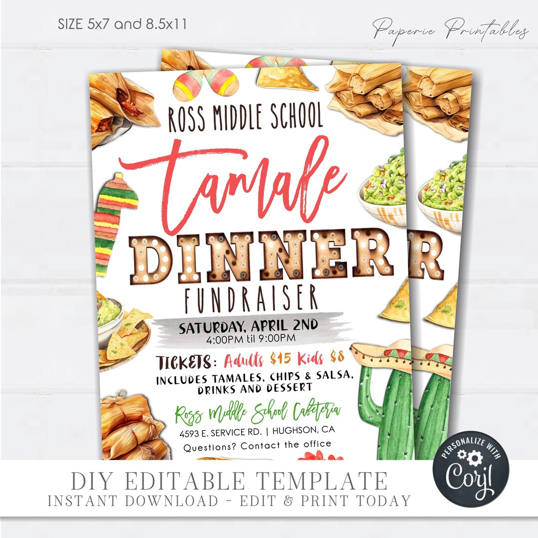 Editable Tamale Dinner Fundraiser Flyer Template (5x7 & 8.5x11) (DIY W ...