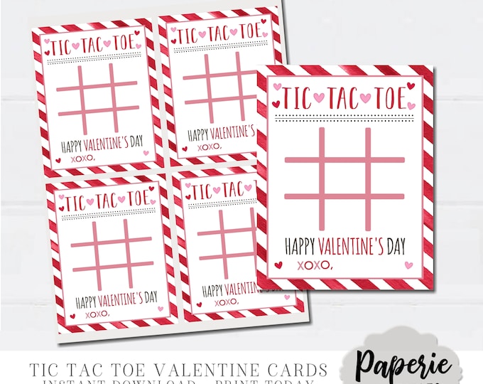 Valentine's Day Card Tic Tac Toe Treat Bag Topper Pink & Red Printable ...