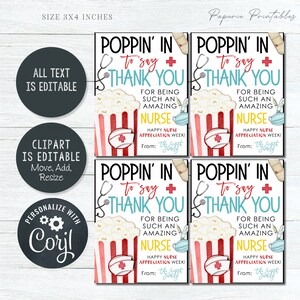 Editable Popcorn Nurse Appreciation Gift Tag (digital Download) #NAF03 ...
