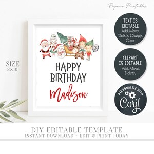 Editable Christmas Birthday Party Sign, Happy Birthday Sign, DIY ...