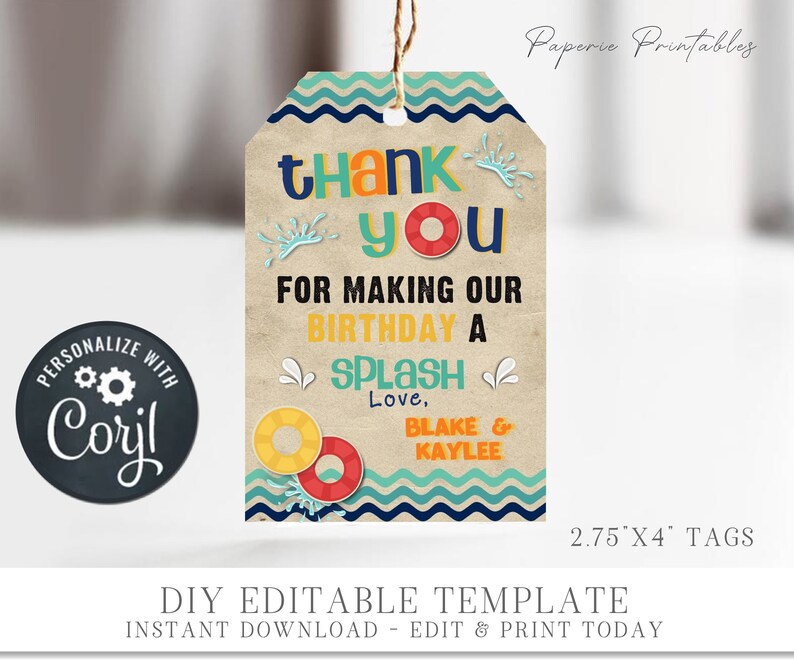 Editable Pool Party Birthday Party Favor Tags Pool Party - Etsy
