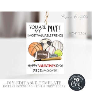 EDITABLE Valentine Cards for Kids, All Star Valentine Cards, Sports ...