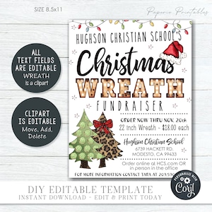 Editable Christmas Wreath Fundraiser Flyer: DIY Template (8.5x11) #CF27 ...