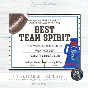Editable Cheerleading Awards: End of Season Team Certificate (DIY Corjl ...