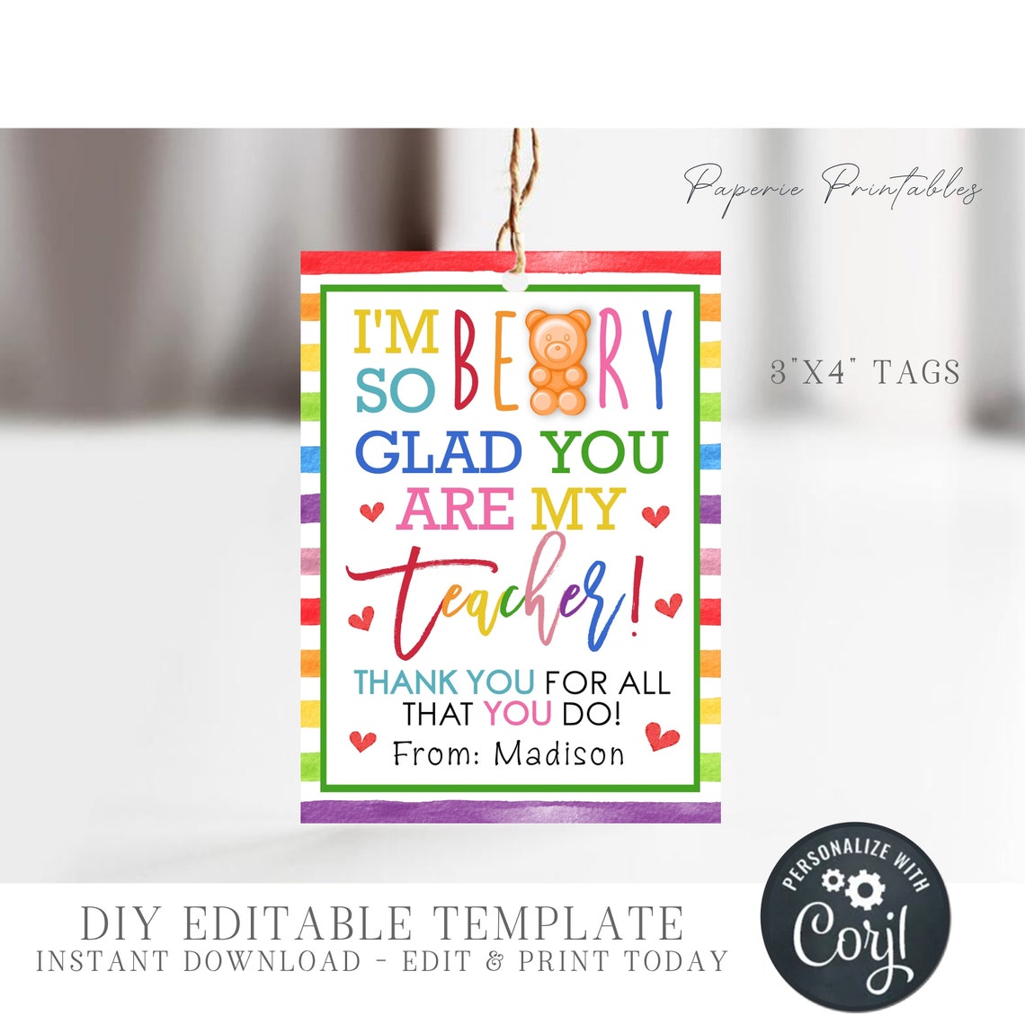 Editable Gummy Bear Teacher Appreciation Gift Tag (digital Download) - Etsy
