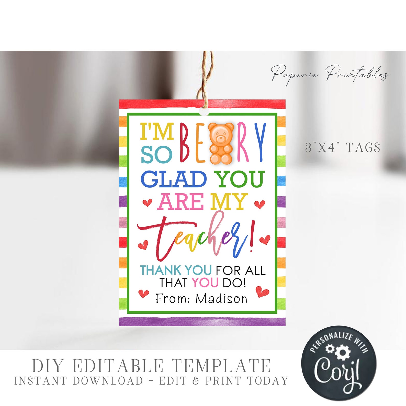 Editable Gummy Bear Teacher Appreciation Gift Tag (digital Download) - Etsy