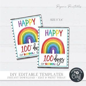 EDITABLE Happy 100th Day of School Tags, 100 Days of School Gift Tag ...