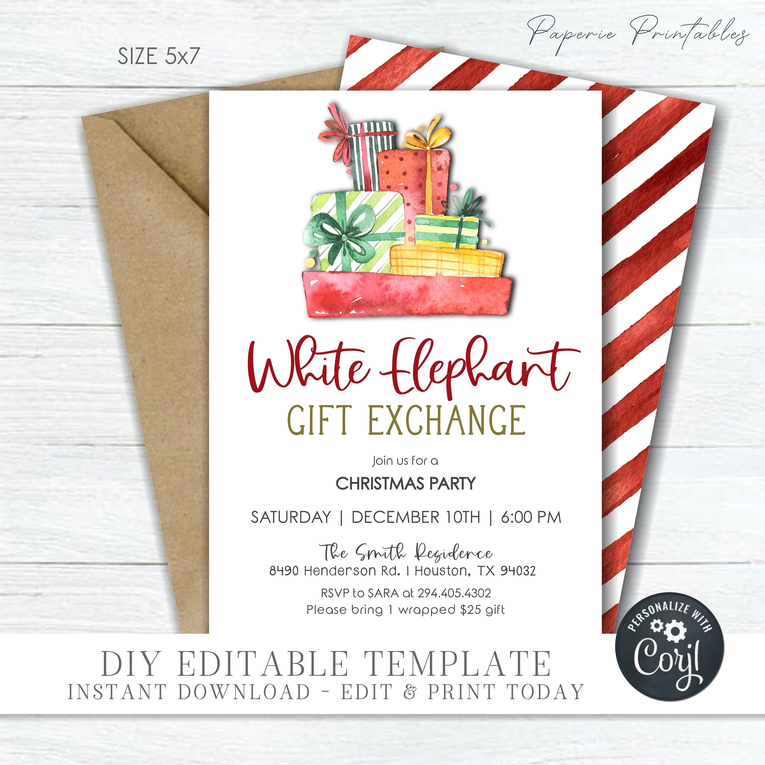 EDITABLE White Elephant Gift Exchange Invitation Christmas - Etsy