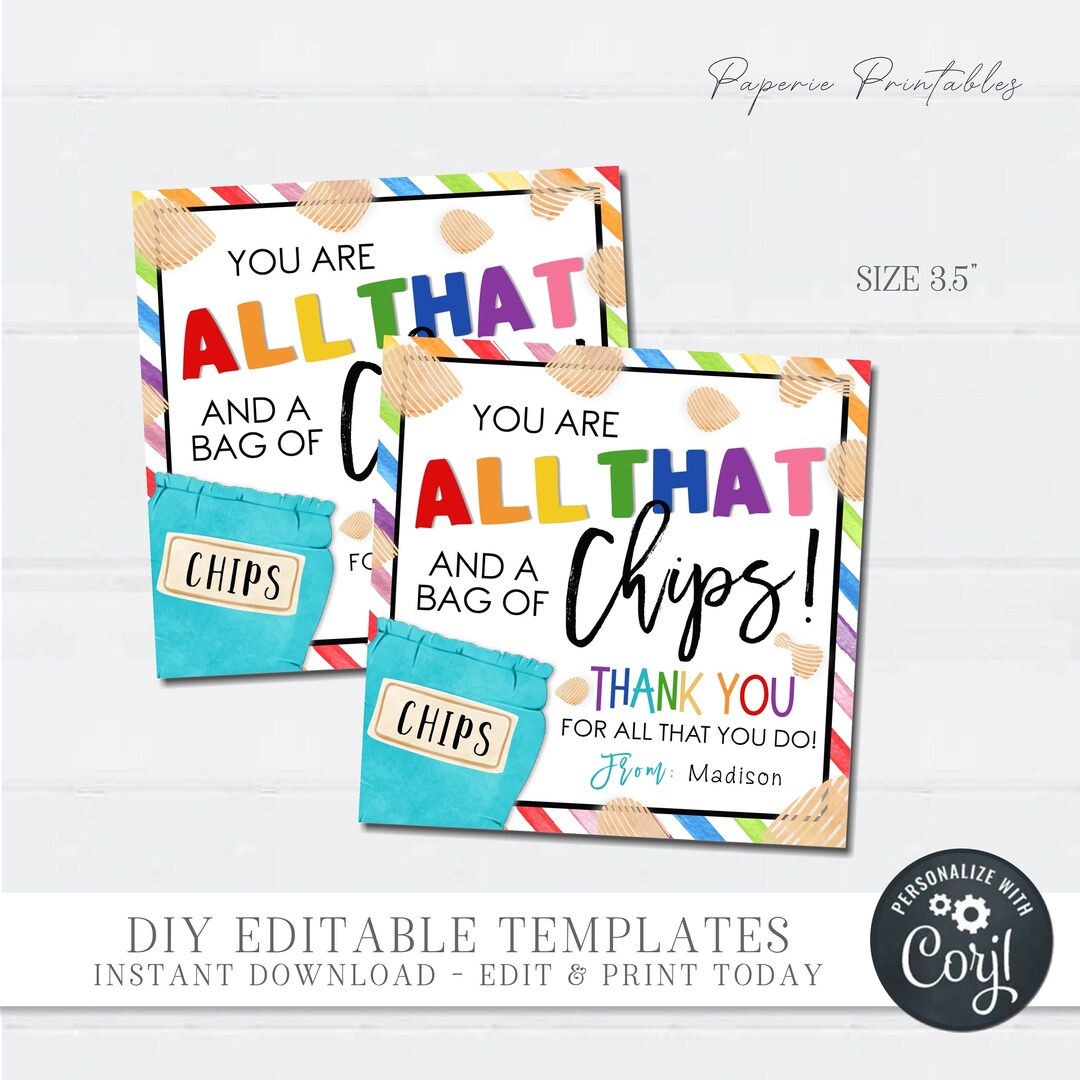 EDITABLE Teacher Appreciation Gift Tag, Chips Teacher Appreciation Tag ...