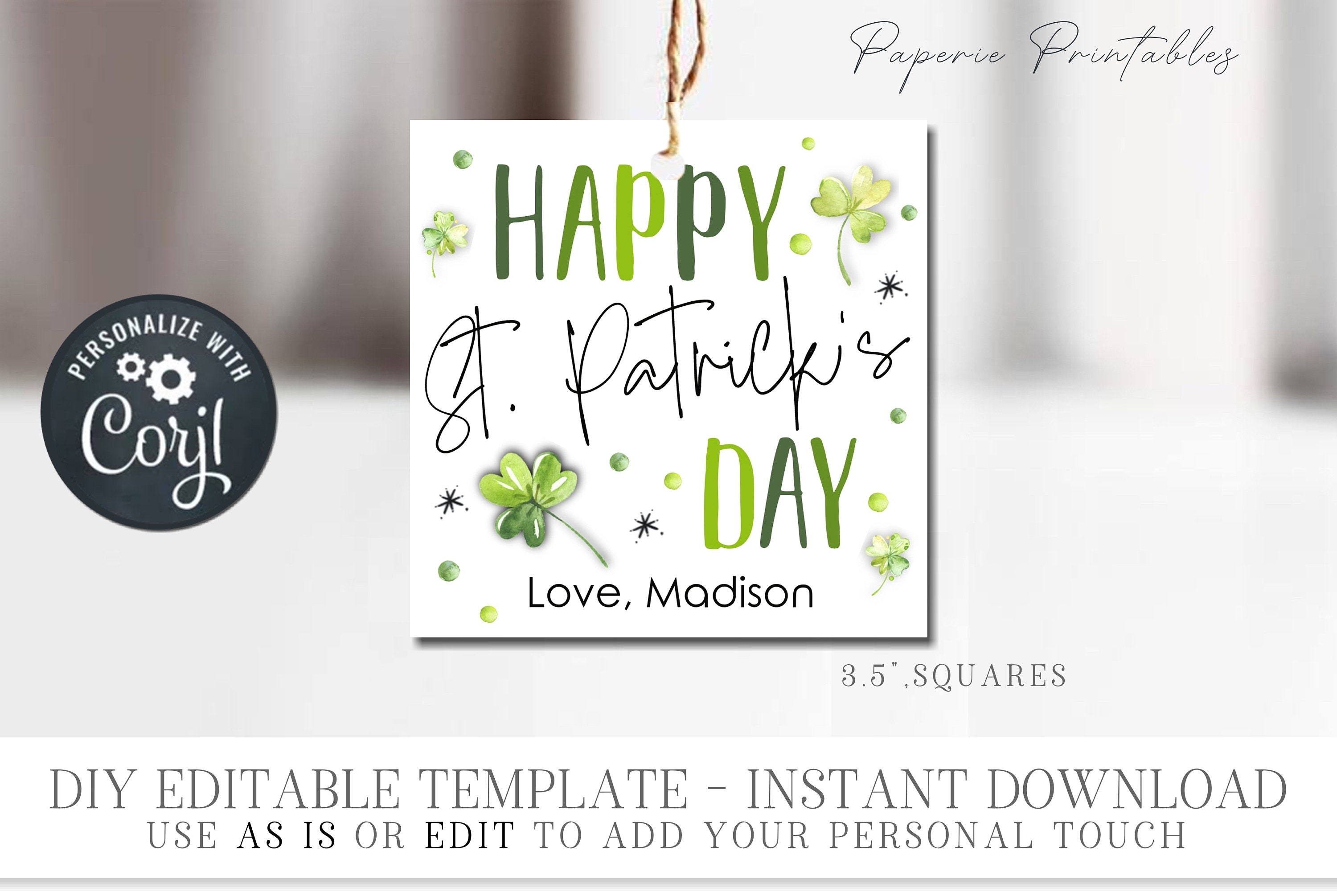 Editable St. Patrick's Day Gift Tag Happy St. | Etsy