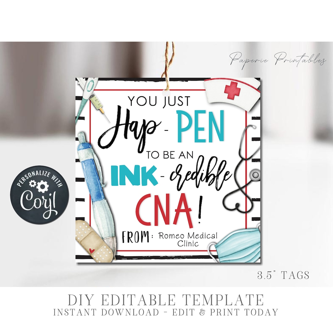 Editable CNA Appreciation Gift Tag: Ink-credible Design (DIY Corjl ...