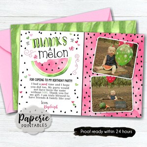 Watermelon Theme Birthday Thank You Card One in a Melon - Etsy