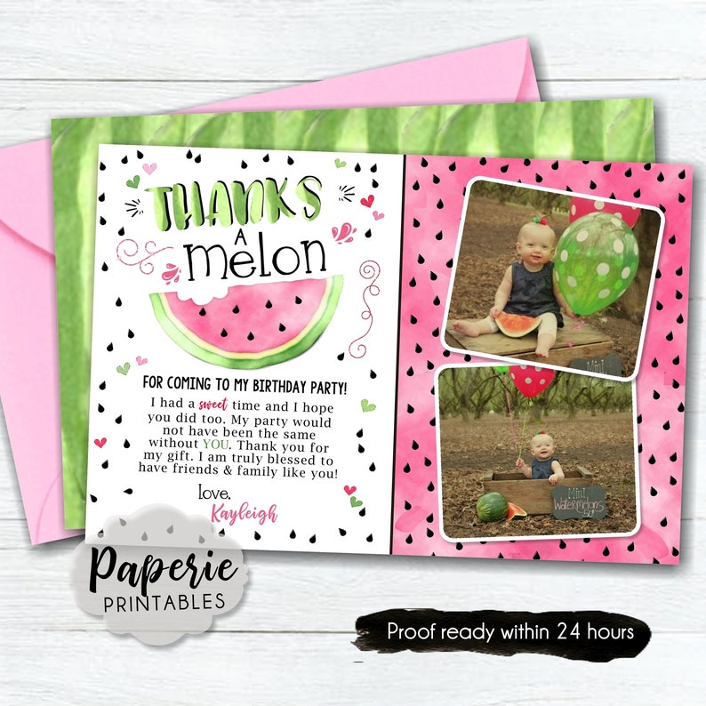 Watermelon Theme Birthday Thank You Card One in a Melon - Etsy