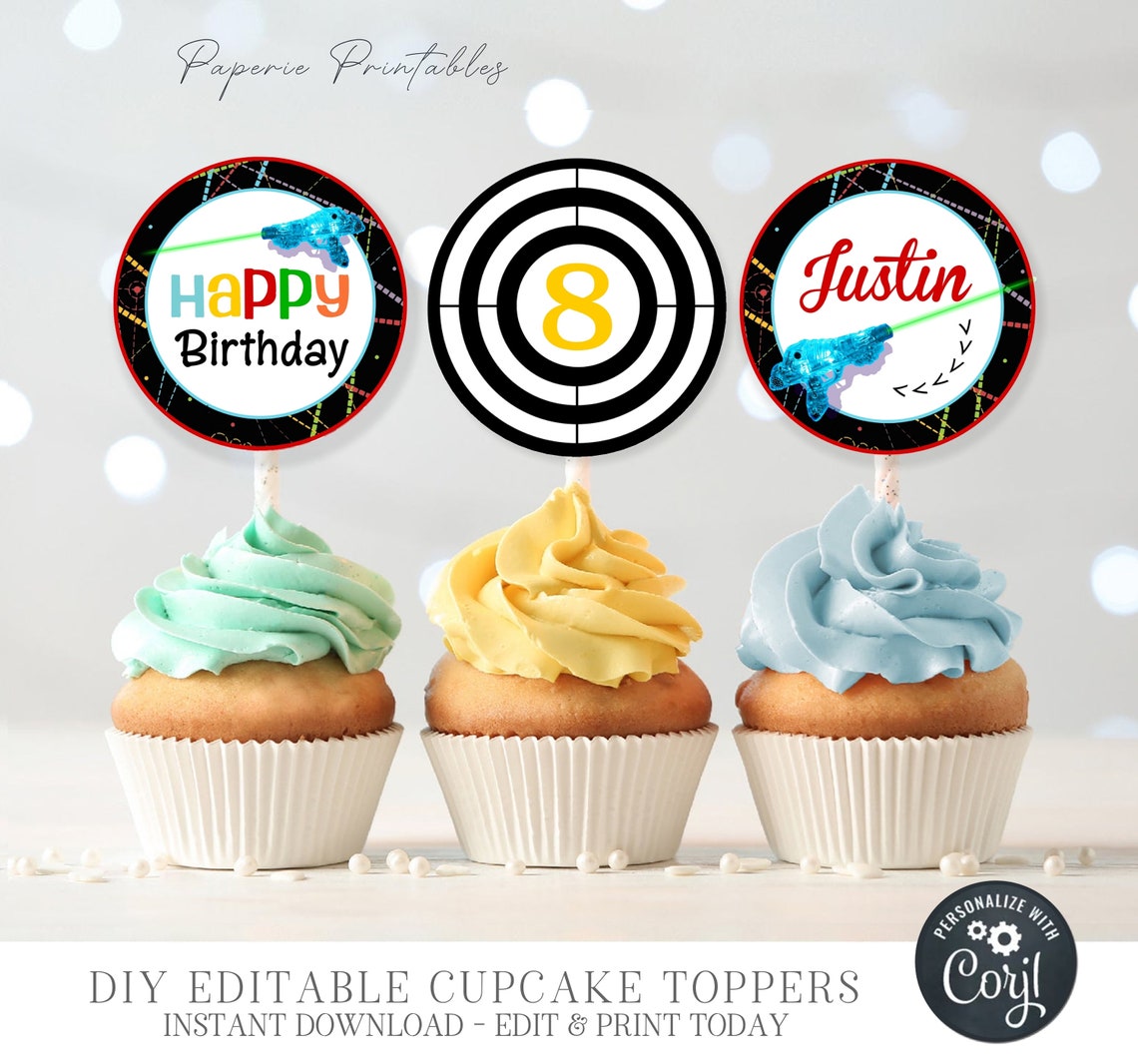 Editable Laser Tag Birthday Party Cupcake Toppers Laser Tag | Etsy