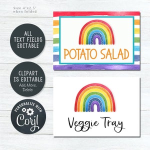 EDITABLE Rainbow Party Food Labels, Rainbow Food Table Sign, Rainbow ...