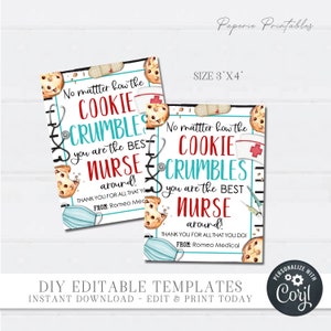 Editable Cookie Nurse Appreciation Gift Tags (DIY Corjl Template) - Etsy