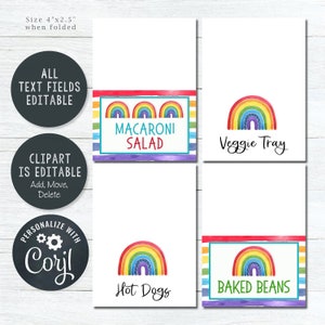 EDITABLE Rainbow Party Food Labels, Rainbow Food Table Sign, Rainbow ...