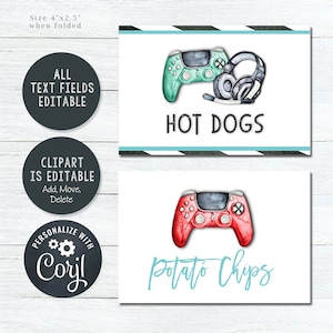 EDITABLE Video Game Party Food Label Tent Cards, Video Game Label ...