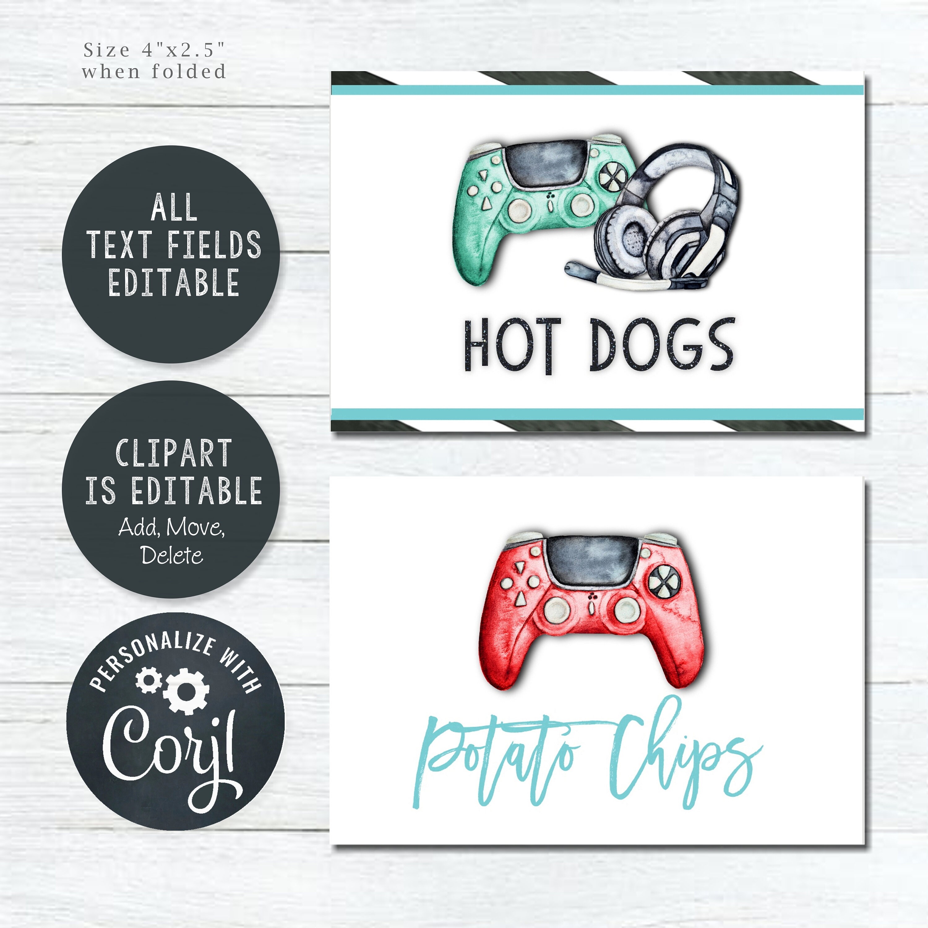 Editable Video Game Party Food Labels: Tent Cards, Gamer Birthday ...