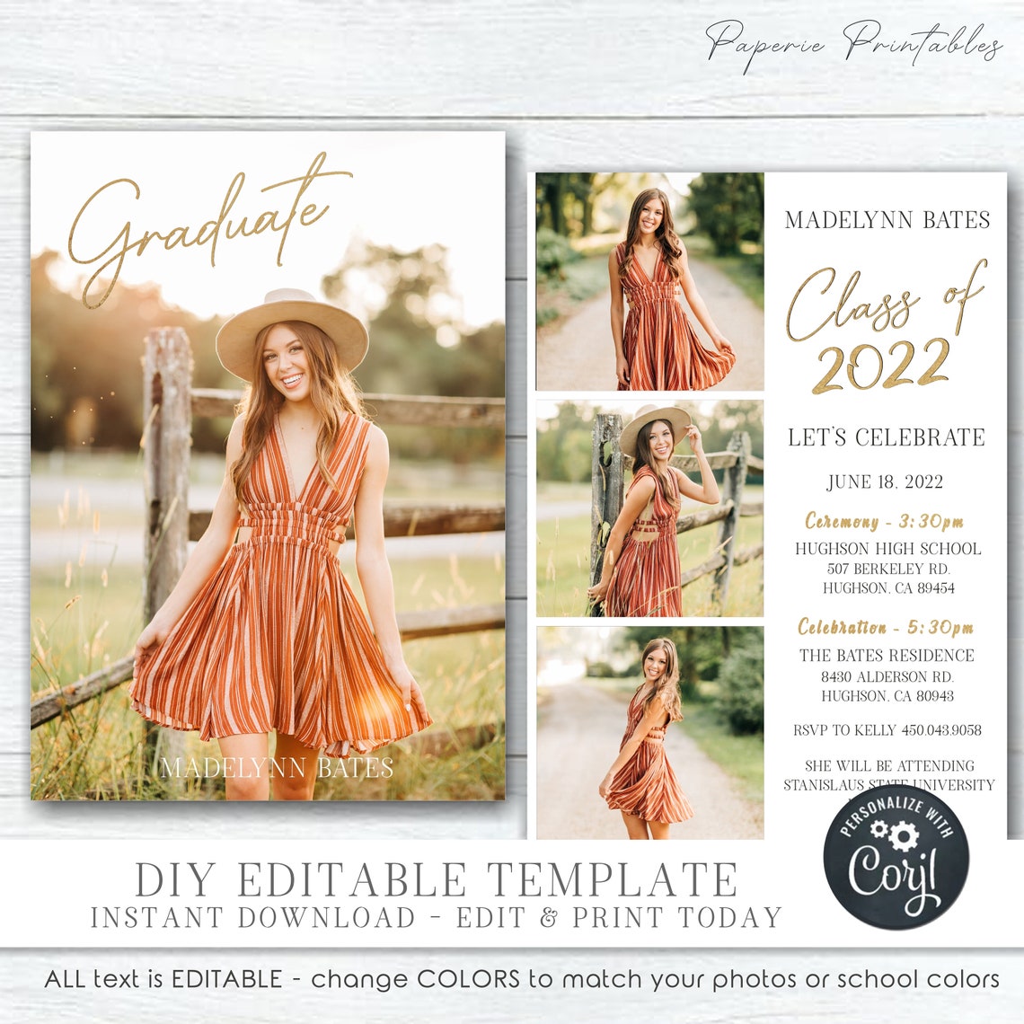 EDITABLE Graduation Party Invitation Class of 2022 Graduation - Etsy