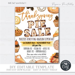 EDITABLE Thanksgiving Pie Sale Flyer, Thanksgiving Pie Fundraising ...