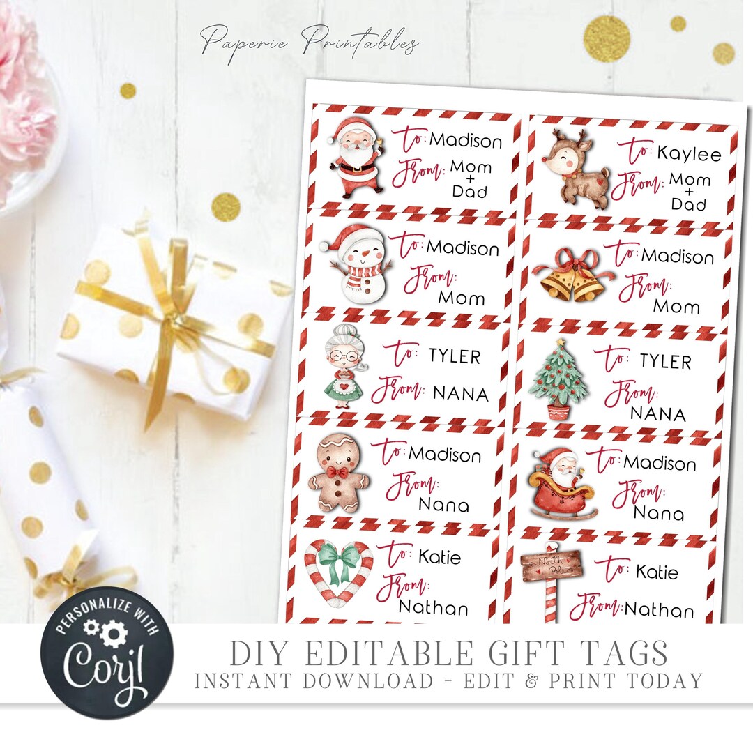 Editable Christmas Gift Labels, Gift Labels, Christmas TO and FROM Gift ...