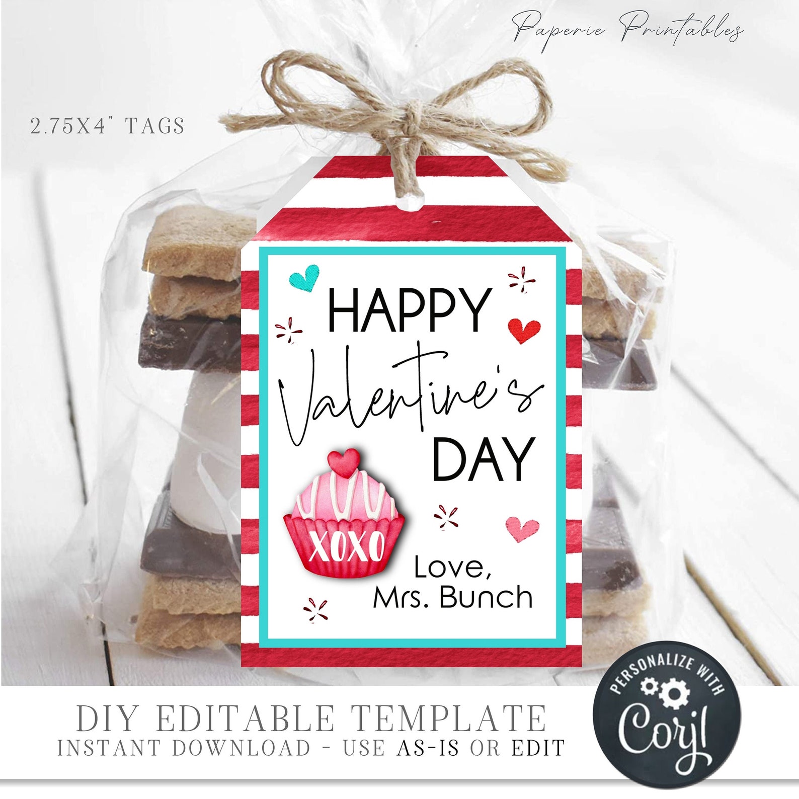 Editable Valentine's Day Gift Tag, Happy Valentine's Day Tag, Valentine ...