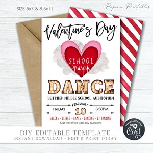 EDITABLE Valentine's Day School Dance Flyer, Valentine's Day Dance ...