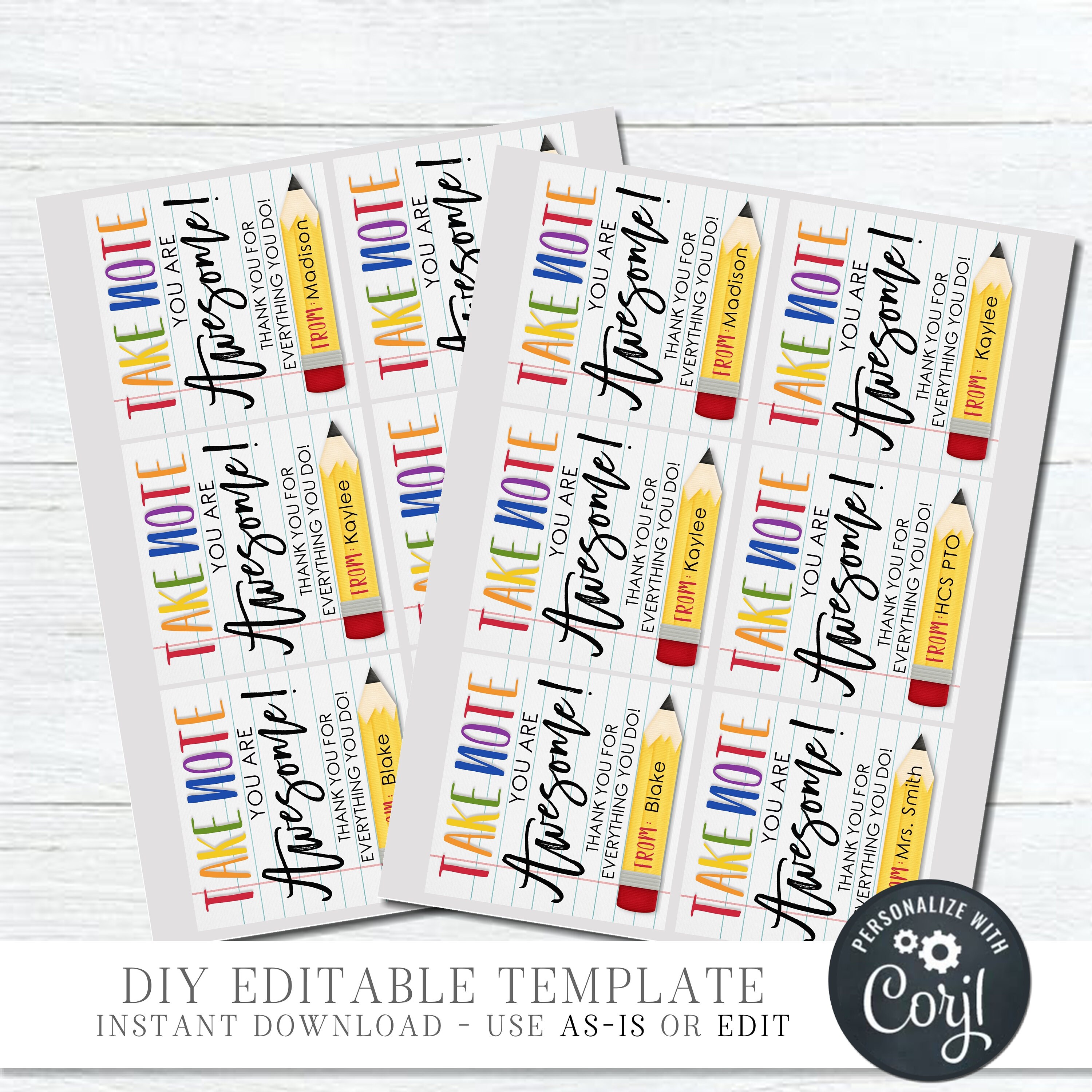 Editable Pencil Teacher Appreciation Gift Tag (DIY Corjl Template) - Etsy
