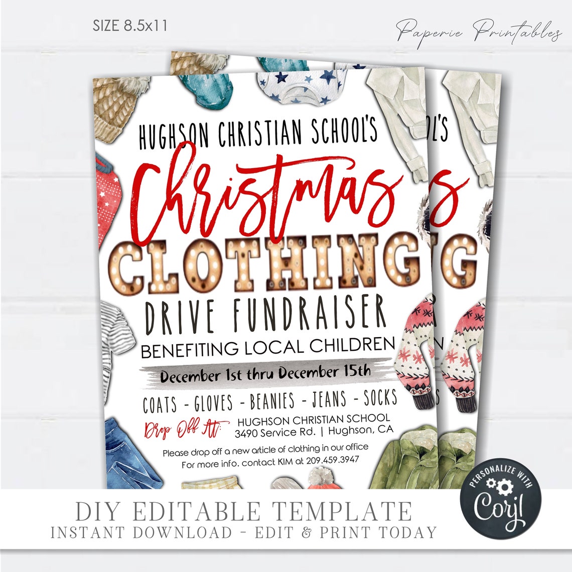 Editable Christmas Clothing Drive Flyer: School Fundraiser (DIY Corjl ...