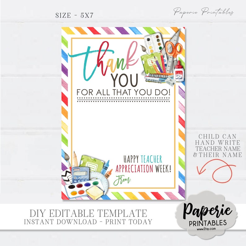EDITABLE Teacher Appreciation Gift Card Holder Thank You for - Etsy