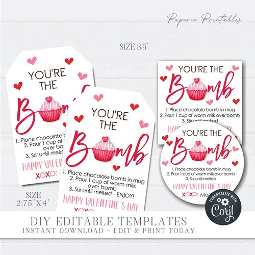 Editable Hot Chocolate Bomb Tag Valentine's Day Hot Cocoa - Etsy