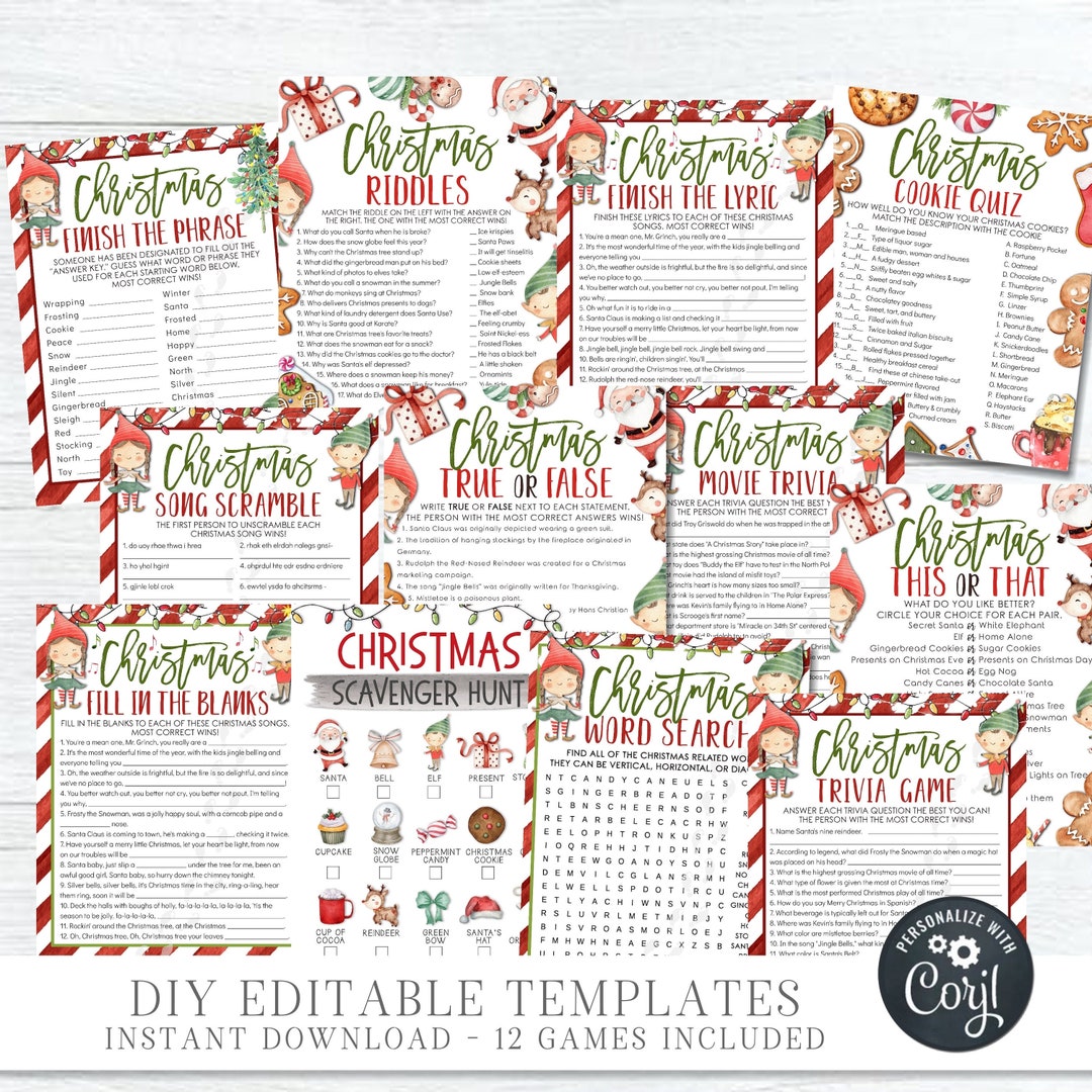EDITABLE Christmas Party Games Bundle, Christmas Trivia Printable ...