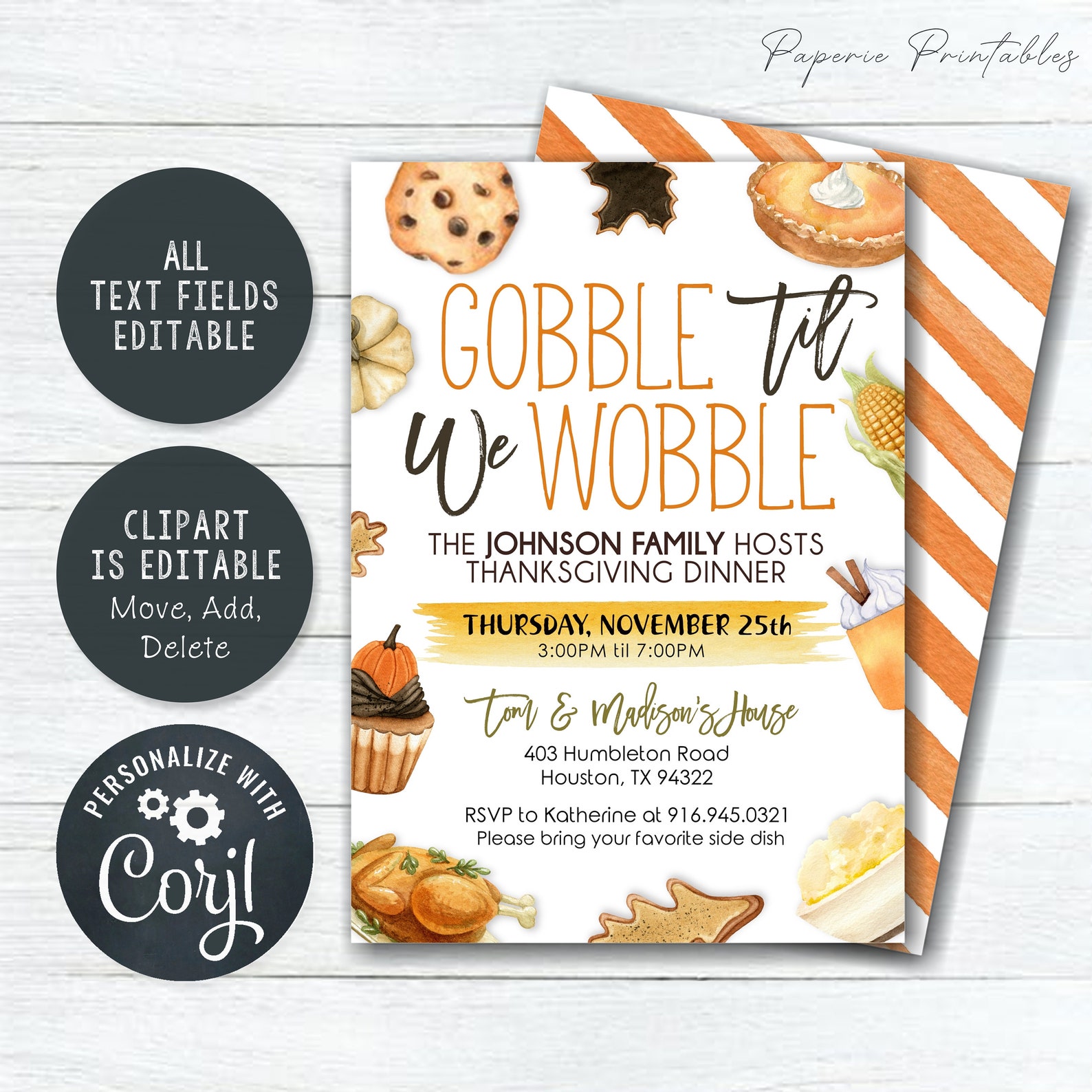 EDITABLE Gobble Til We Wobble Thanksgiving Party Invitation - Etsy