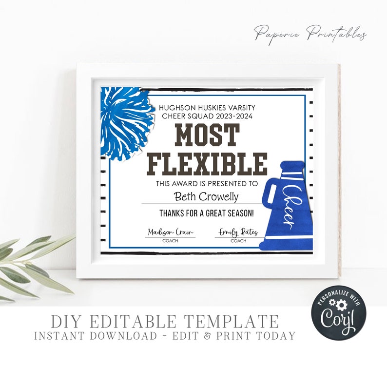 Editable Cheerleading Award Certificate: End of Season Team Awards (DIY ...
