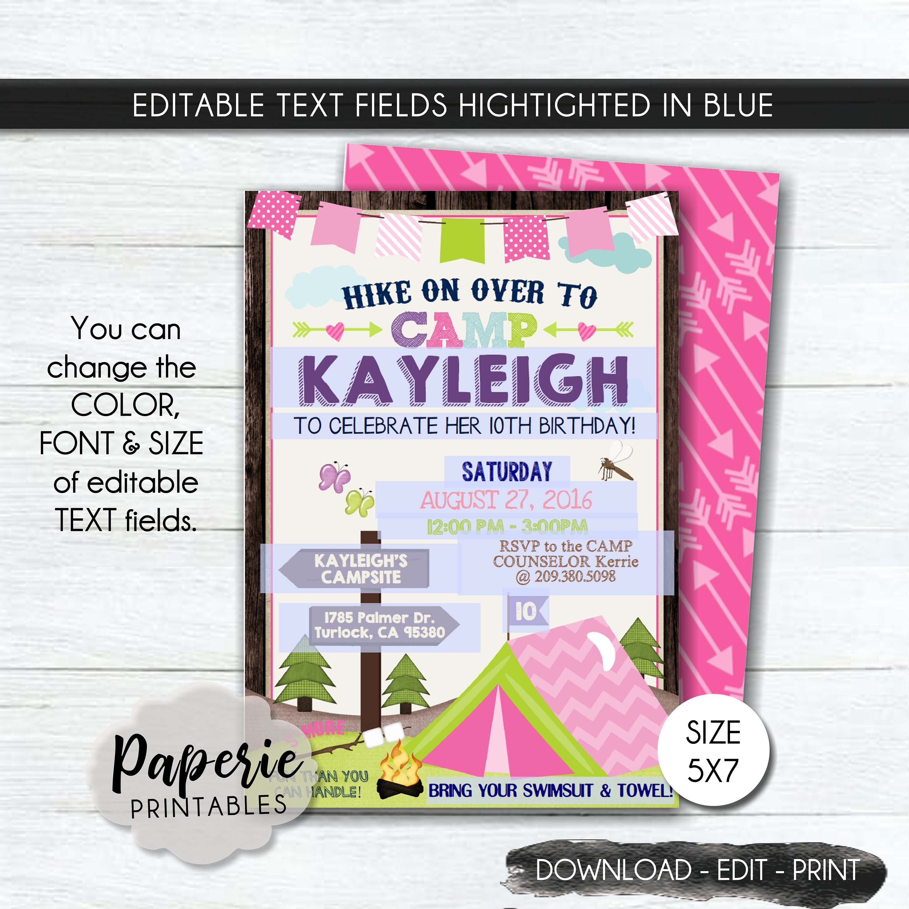 GIRL Camping Party Invitation Glamping Birthday | Etsy