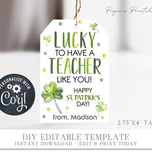 Editable St. Patrick's Day Teacher Gift Tag, Happy St. Patrick's Day ...