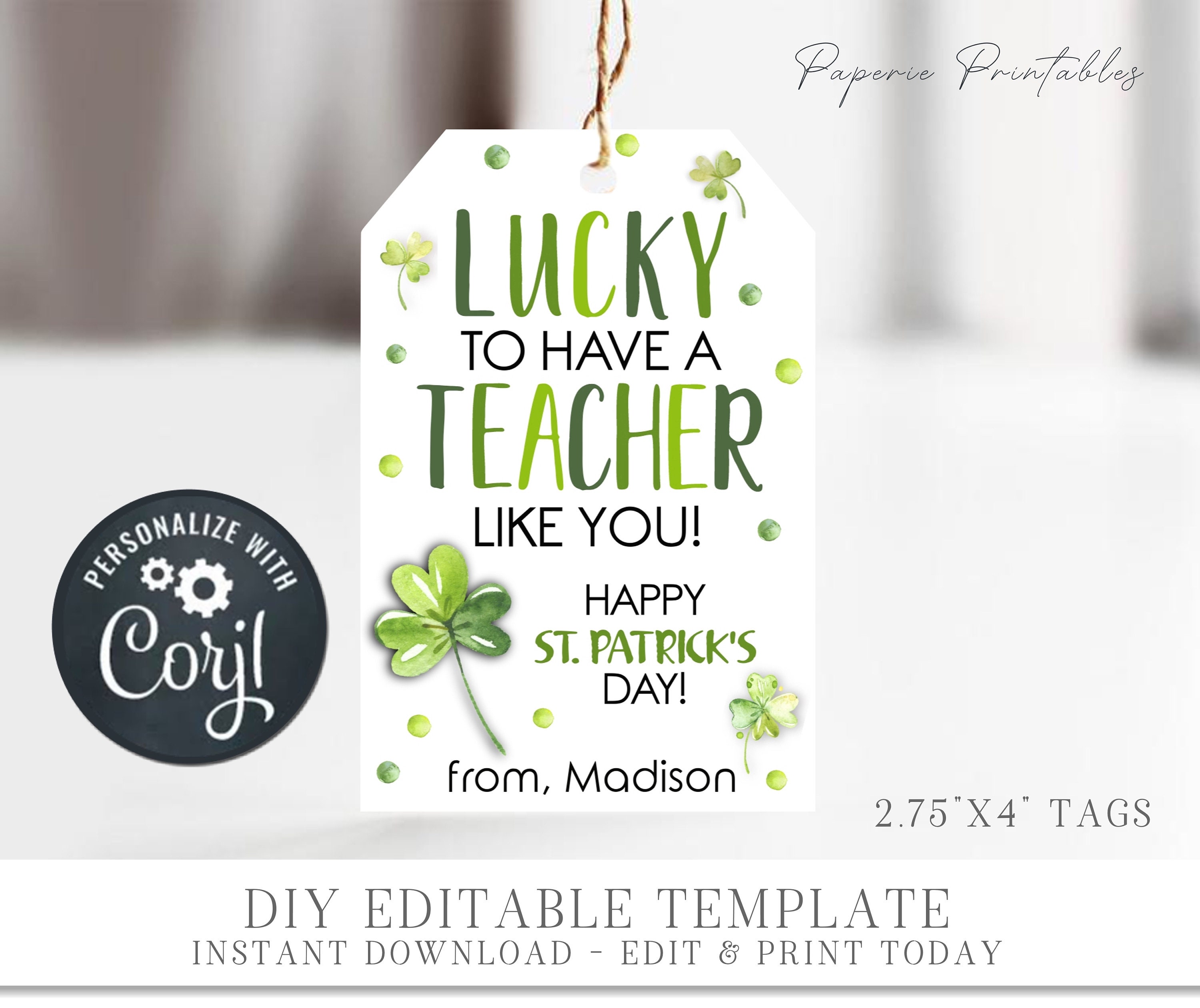 Editable St. Patrick's Day Teacher Gift Tag Happy St. | Etsy