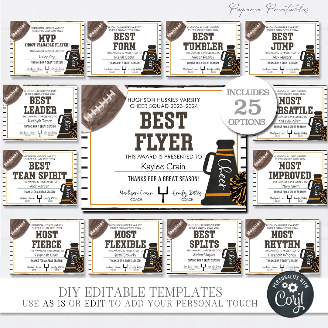 Editable Cheerleading Certificate, End of Season Award, Printable Cheer ...