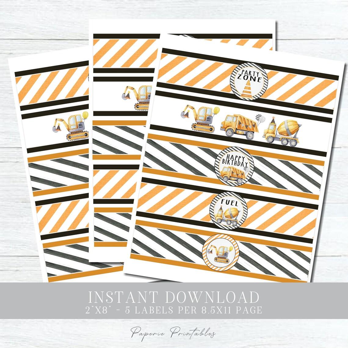 Construction Party Water Bottle Labels Construction Party - Etsy