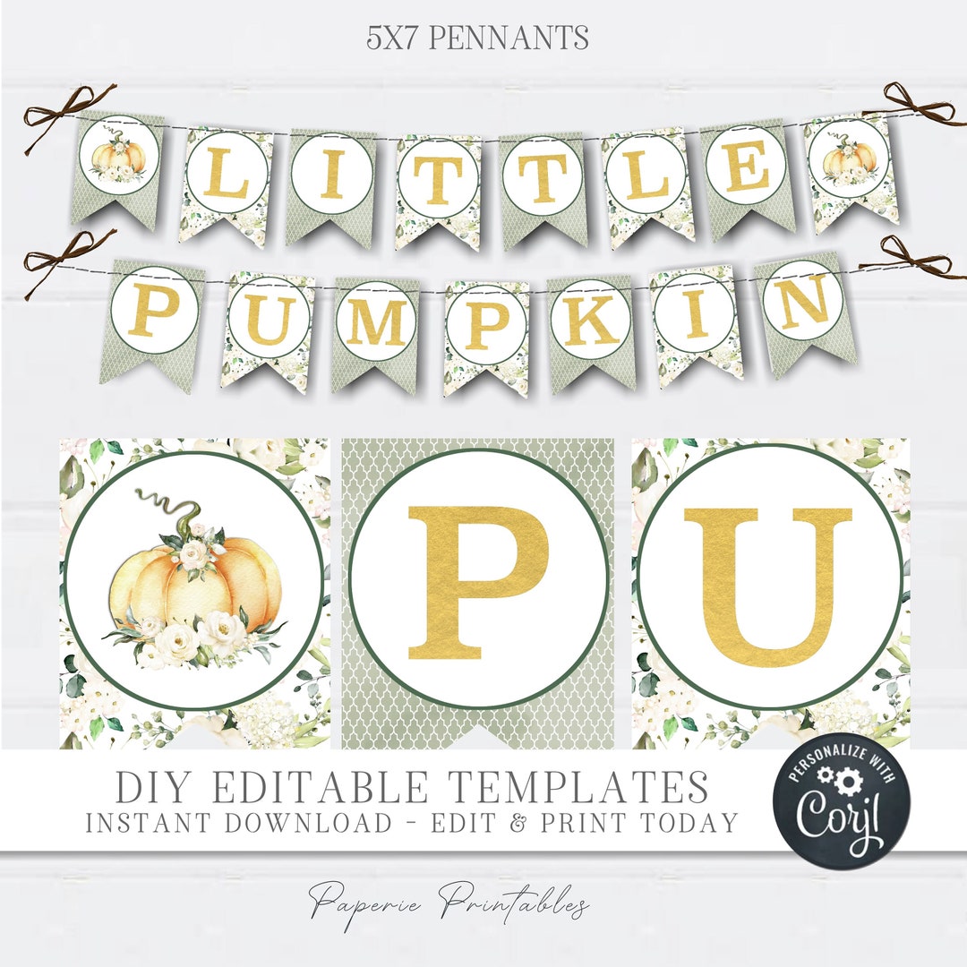EDITABLE Little Pumpkin Baby Shower Banner, Little Pumpkin Pennant ...
