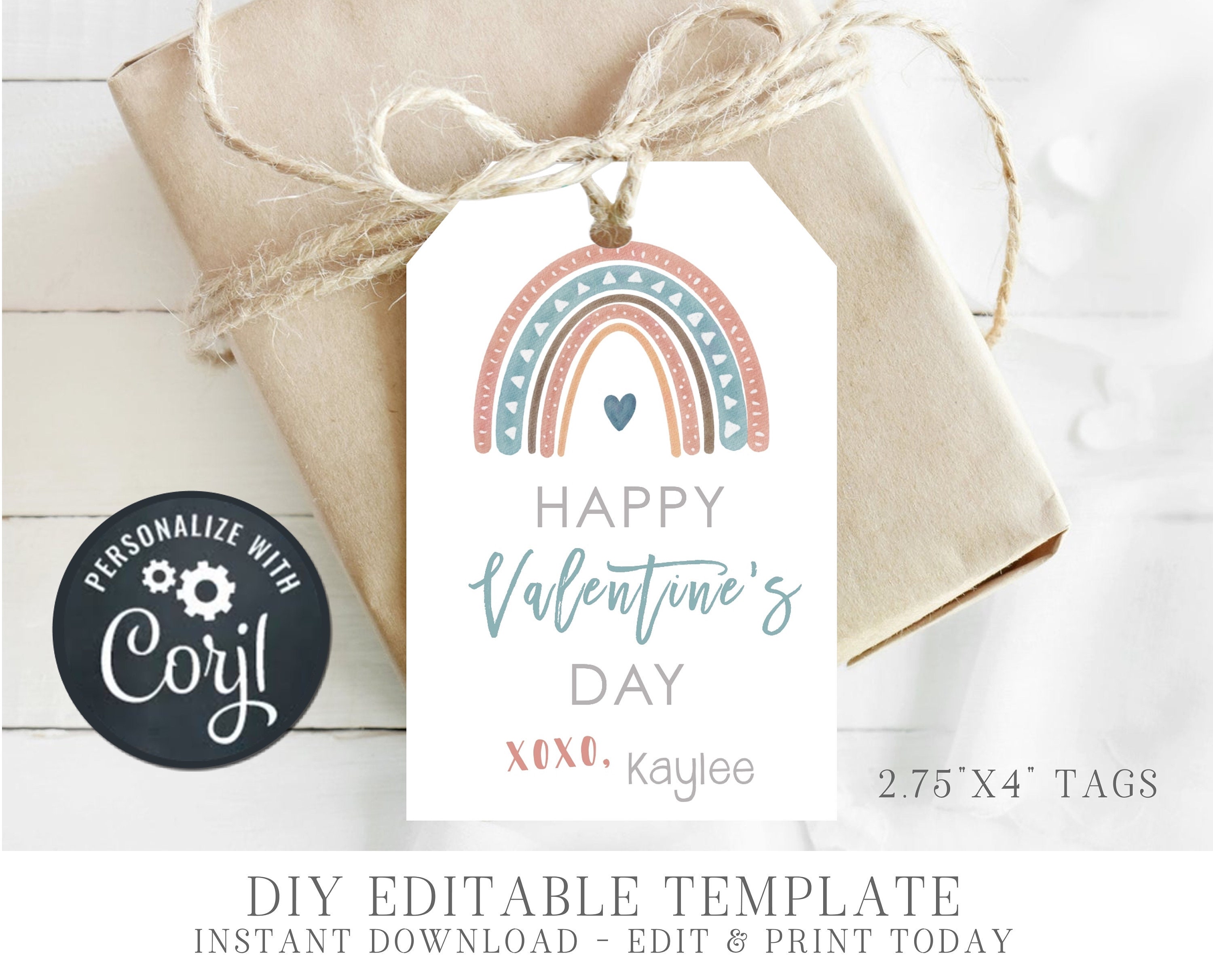 EDITABLE Valentine's Day Treat Tags Rainbow Valentine | Etsy