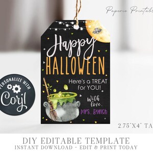 EDITABLE Halloween Tag Printable Halloween Favor Tags Happy Halloween ...