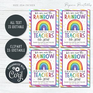 EDITABLE Rainbow Teacher Appreciation Gift Tag, Grateful Teacher Tag ...